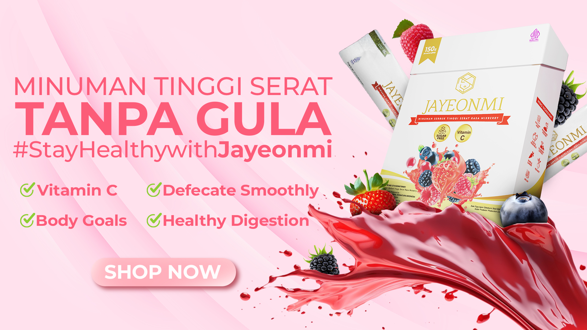 Jayeonmi - Minuman Serbuk Tinggi Serat Rasa Mixberry Dengan Vitamin C & Tanpa Gula
